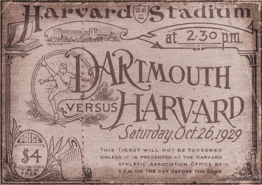 1929 Dartmouth vs. Harvard Football Ticket Metal Sign by Row One Brand ...