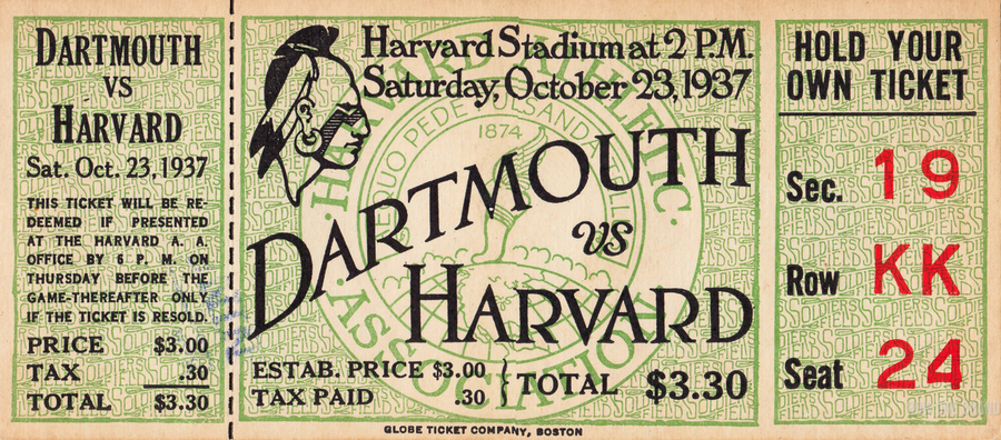 1937 Dartmouth vs. Harvard Football Ticket Art by Row One Brand Wall Art