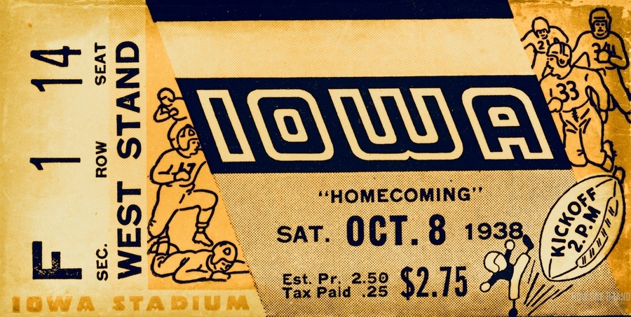 1938 Iowa Hawkeyes Football Ticket Remix Art by Row One Brand Wall Art