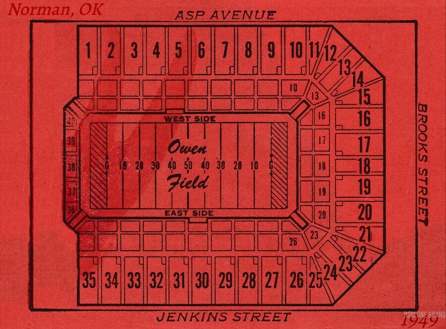 1949 owen field stadium map historic college stadiums by Row One Brand ...