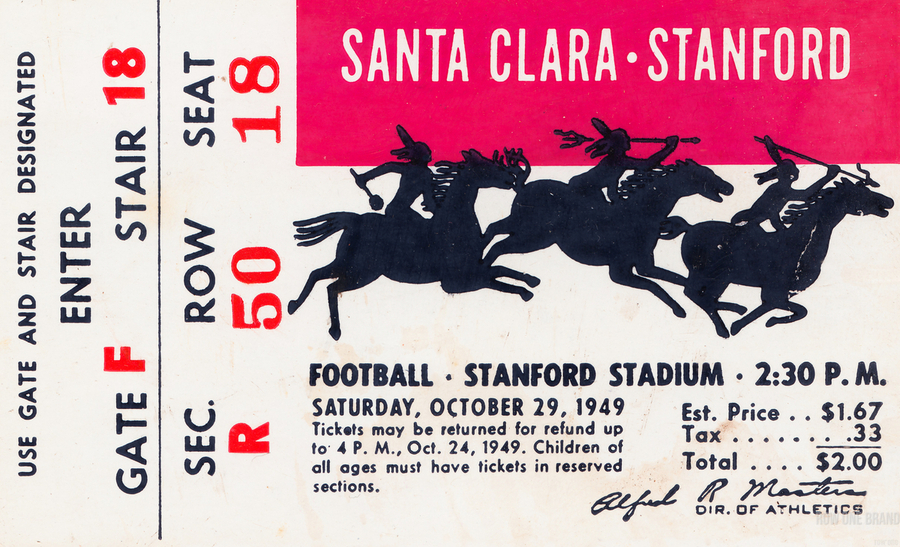 1949 Stanford vs. Santa Clara Football Ticket Canvas by Row One Brand ...