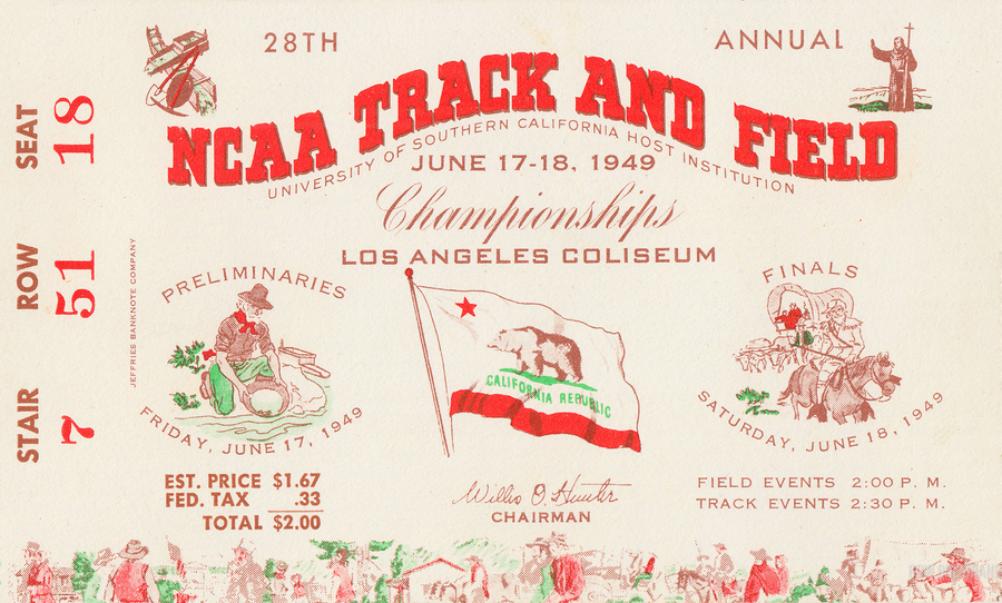 1949 ncaa track championships ticket art by Row One Brand Wall Art