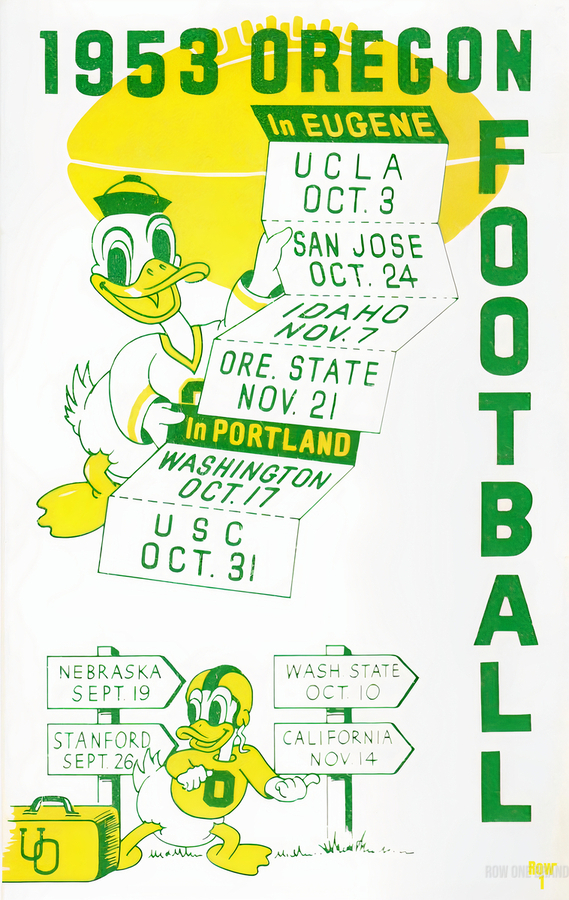 1953 Oregon Ducks Football Art by Row One Brand Wall Art