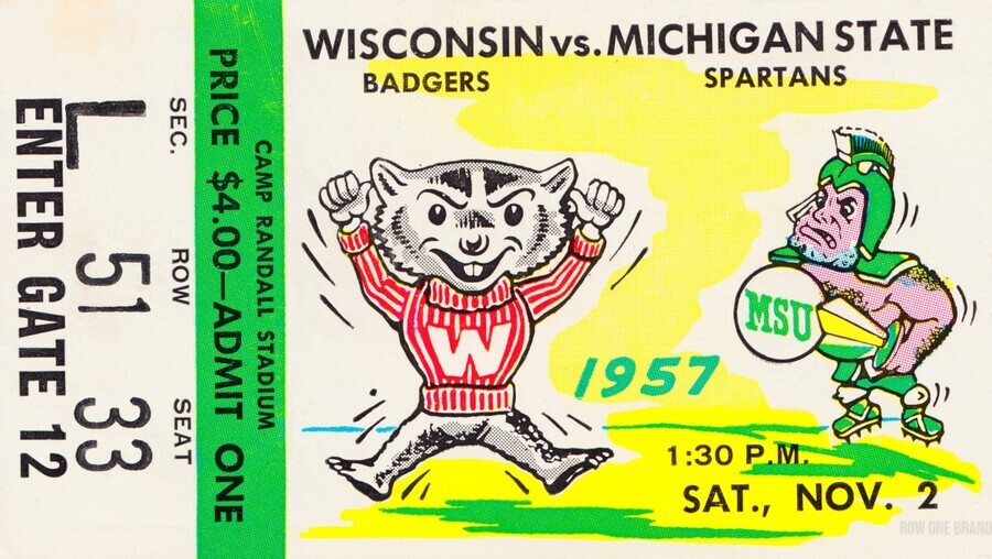 1957 Wisconsin vs. Michigan State Football Ticket Art by Row One Brand ...
