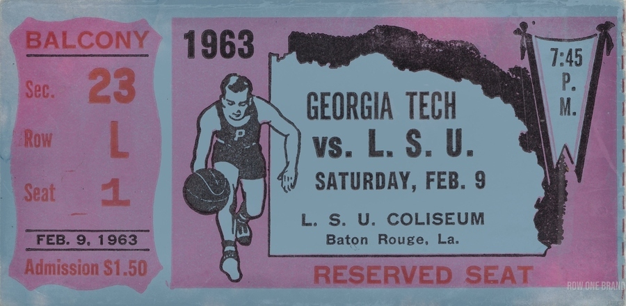 1963 LSU Tigers Basketball Ticket Art by Row One Brand Wall Art