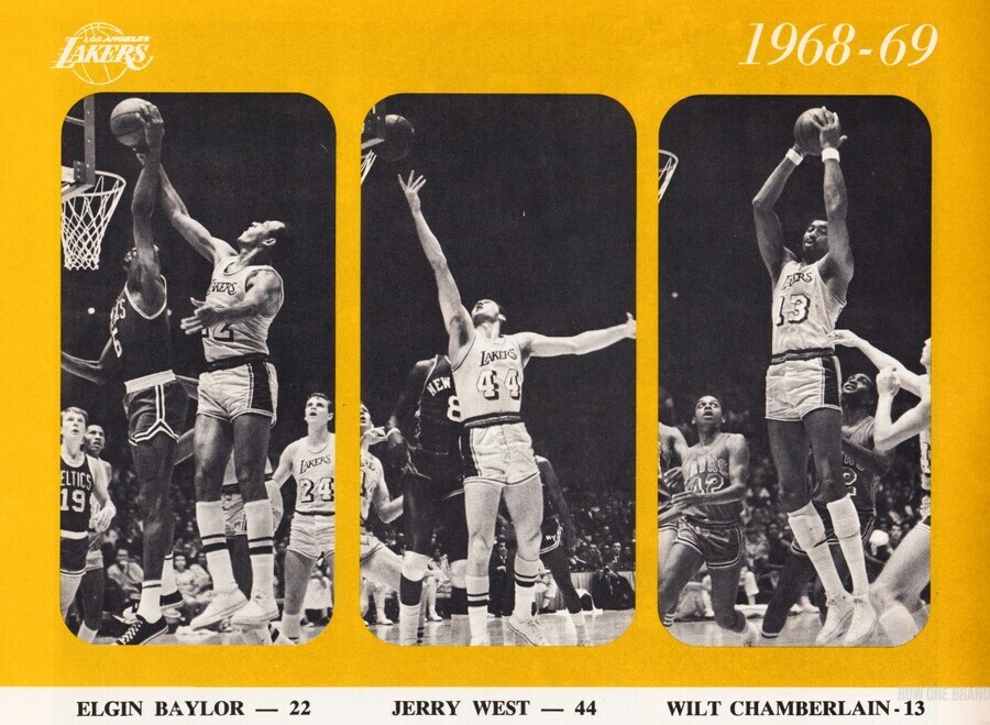1968 los angeles lakers poster by Row One Brand Wall Art