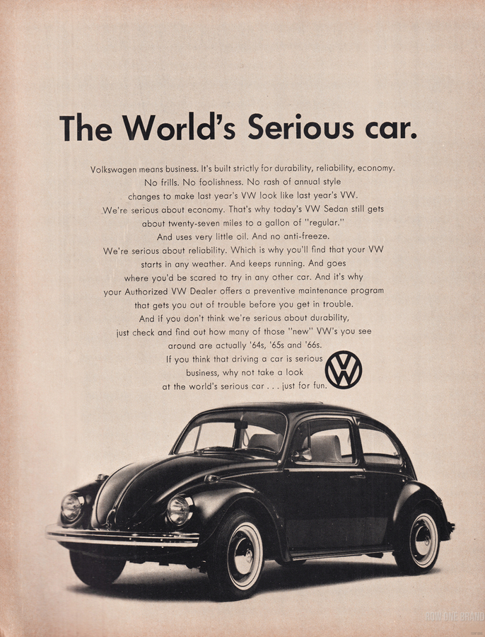 1968 Volkswagen Beetle Car Ad Poster by Row One Brand Wall Art