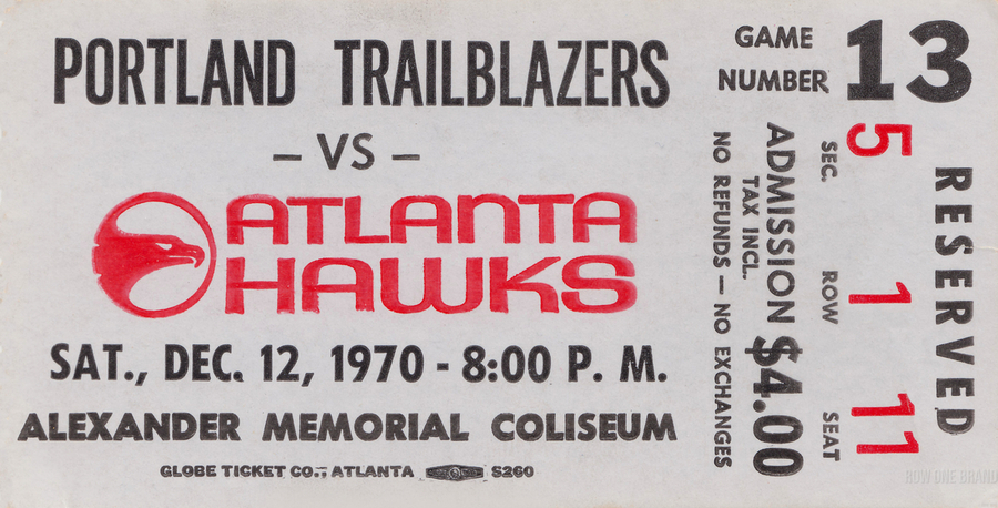 1970 Atlanta Hawks Ticket Art by Row One Brand Wall Art