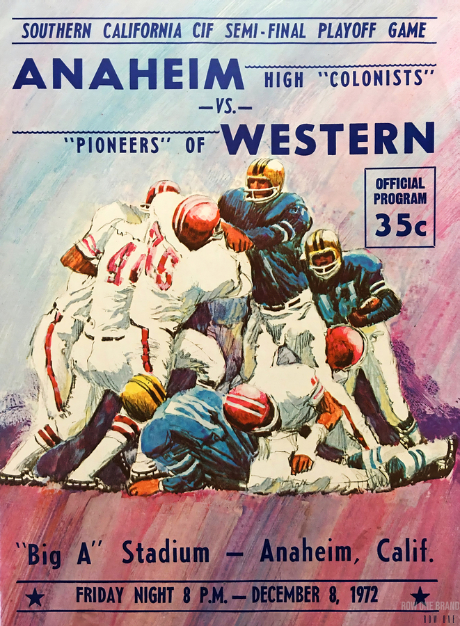 1972 Anaheim Colonists vs. Western Pioneers Football Art by Row One ...