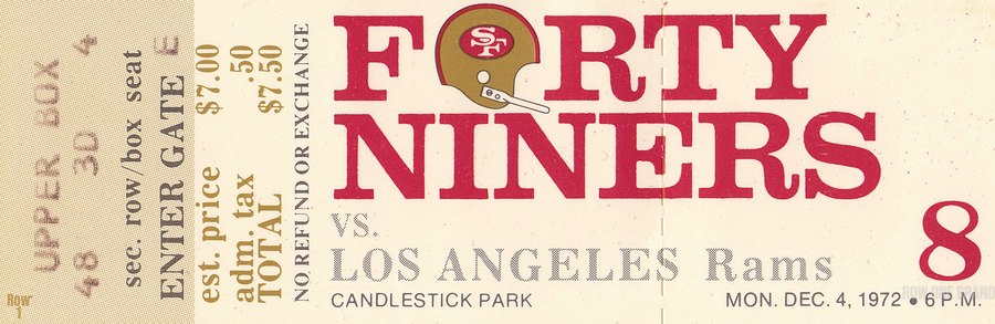 1972 San Francisco 49ers Football Ticket Stub Art by Row One Brand Wall Art