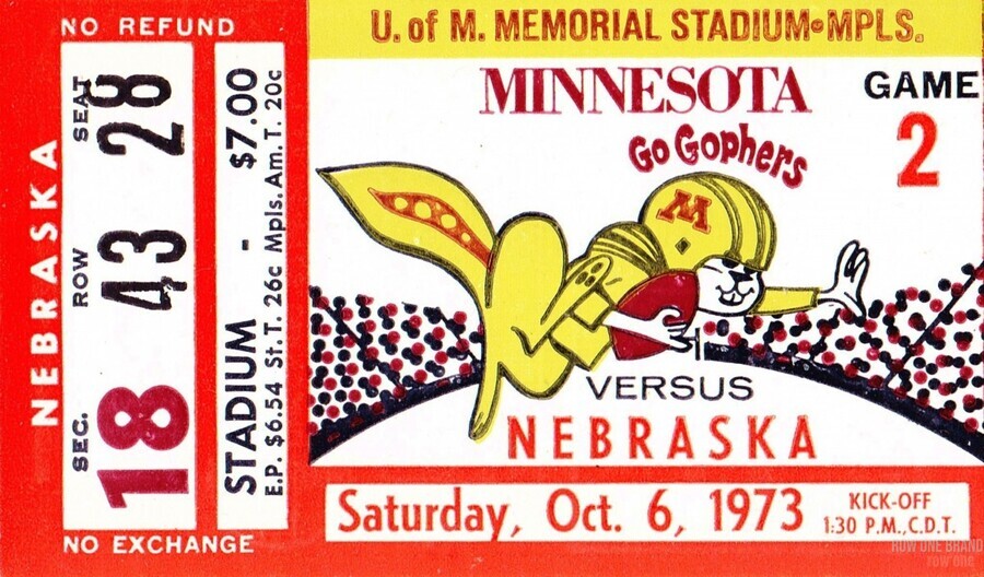 1973 Nebraska vs. Minnesota Football Ticket Canvas by Row One Brand ...