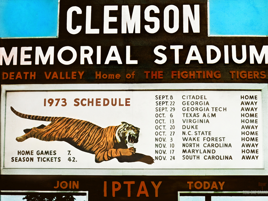 1973 Clemson Tigers Football Stadium Art by Row One Brand Wall Art