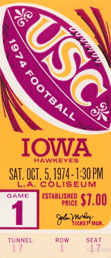 1974 USC vs. Iowa Football Ticket Poster by Row One Brand Wall Art
