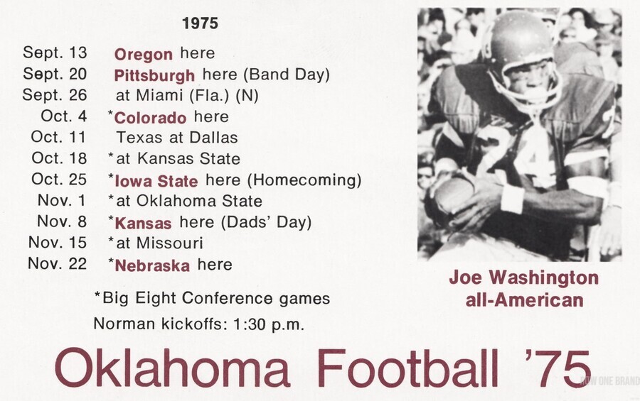 1975 oklahoma football joe washington all american schedule poster by Row One Brand Wall Art