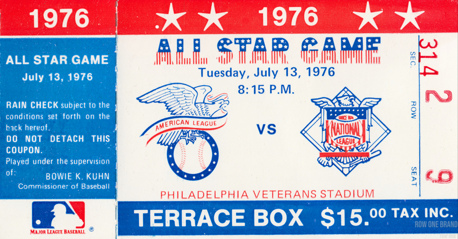 1976 MLB All-Star Baseball Game Ticket Canvas by Row One Brand Wall Art