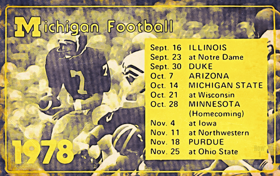 1978 Michigan Football Schedule Art by Row One Brand Wall Art