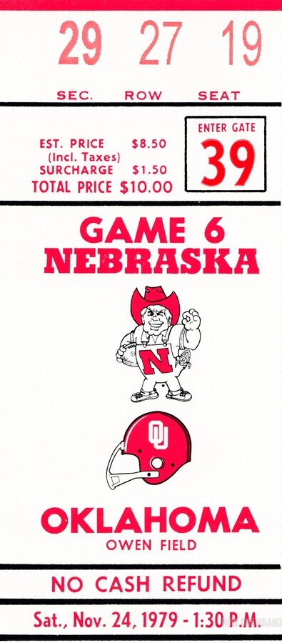 1979 Oklahoma vs. Nebraska Football Ticket Art by Row One Brand Wall Art