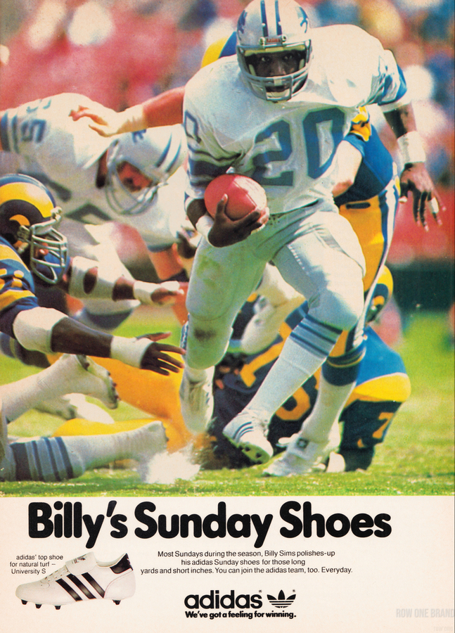 1981 Billy Sims Adidas Football Shoes Ad Poster by Row One Brand Wall Art