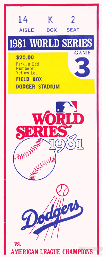 1981 World Series LA Dodgers Baseball Ticket Stub Art by Row One Brand ...