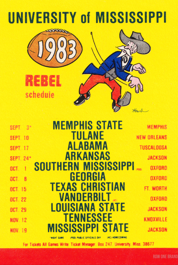 1983 Ole Miss Rebels Football Schedule Poster by Row One Brand Wall Art