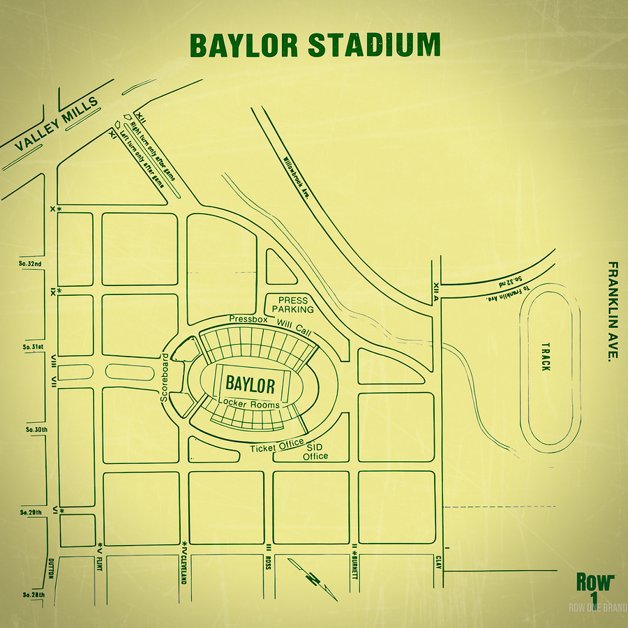 1984 baylor stadium map wall art by Row One Brand Wall Art