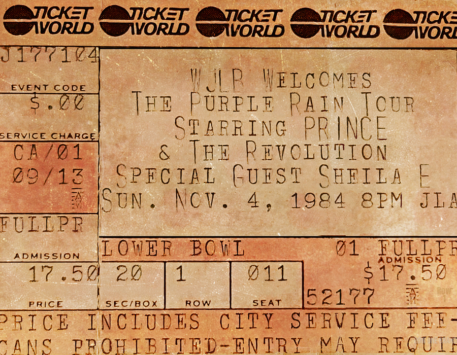 1984 Prince Purple Rain Ticket Art by Row One Brand Wall Art
