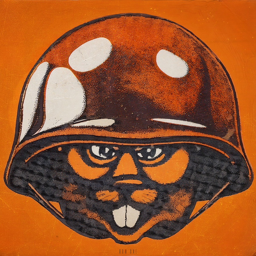 1980s Oregon State Beaver Soldier Cartoon Art by Row One Brand Wall Art