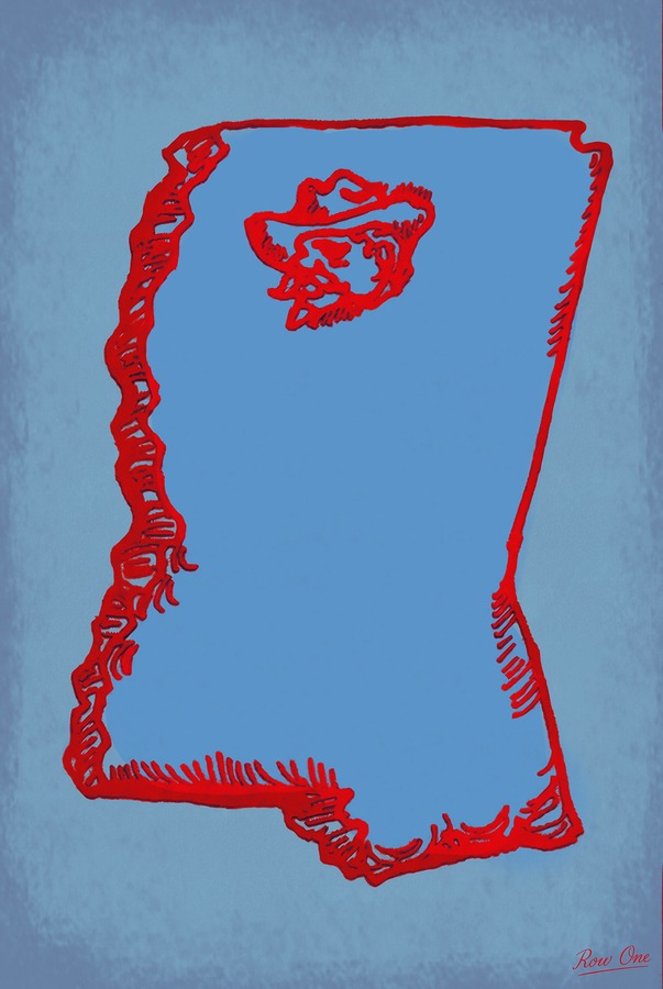 1980s Mississippi State Map with Colonel Reb by Leo Emerson by Row One ...