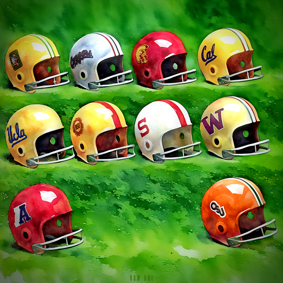 1980 pac 10 helmets by Row One Brand Wall Art