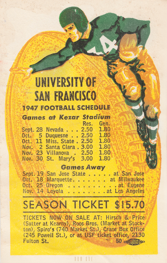 1947 San Francisco Dons Football Schedule Wall Art by Row One Brand ...