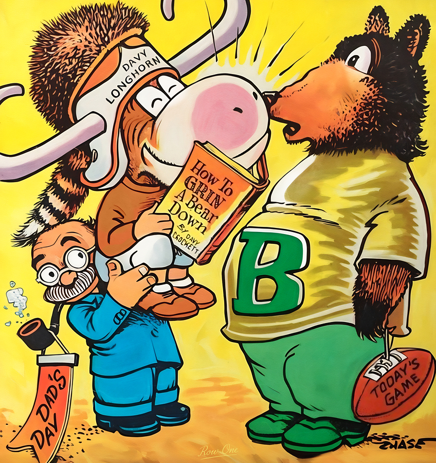 1955 Texas Longhorn and Baylor Bear Cartoon Art by Row One Brand Wall Art