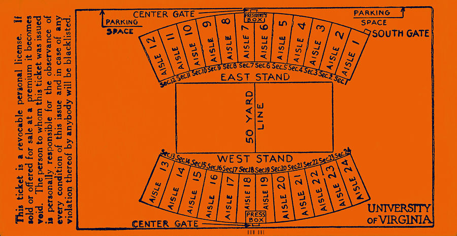 1938 University of Virginia Scott Stadium Map by Row One Brand Wall Art