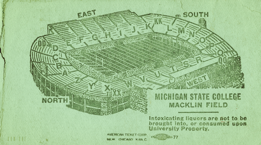 1940s Michigan State College Macklin Field Stadium Map by Row One Brand ...