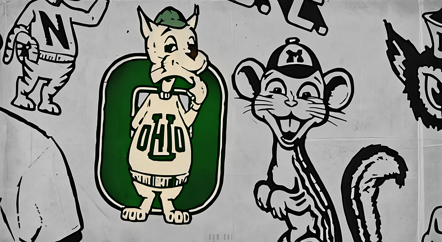 1967 Ohio Bobcat Cartoon Art by Row One Brand Wall Art