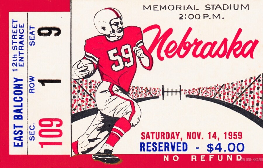 1959 Nebraska Football Ticket Wall Art by Row One Brand Wall Art