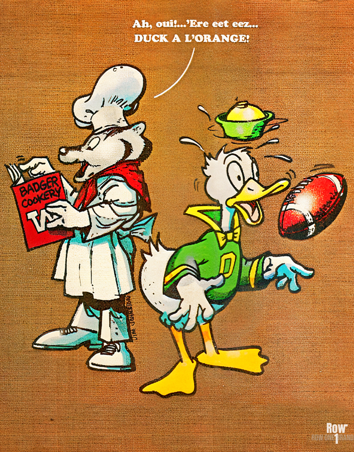 Bucky Badger and Oregon Duck Cartoon Art by Row One Brand Wall Art