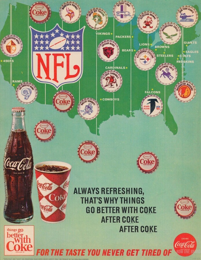 1967 Coke NFL Bottle Cap Ad by Row One Brand Wall Art