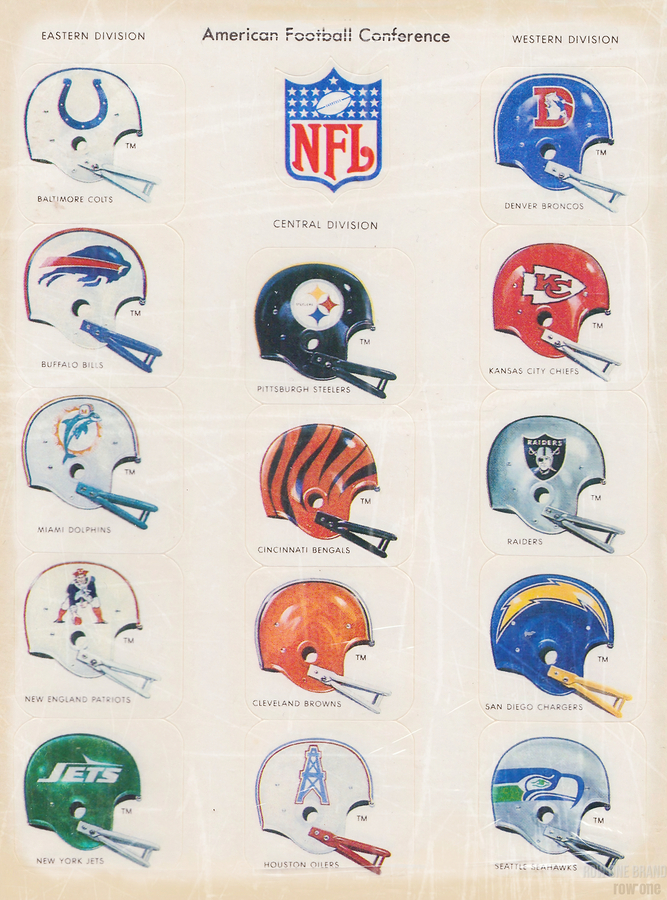 Early 1980s NFL Helmet Sticker Sheet Art by Row One Brand Wall Art