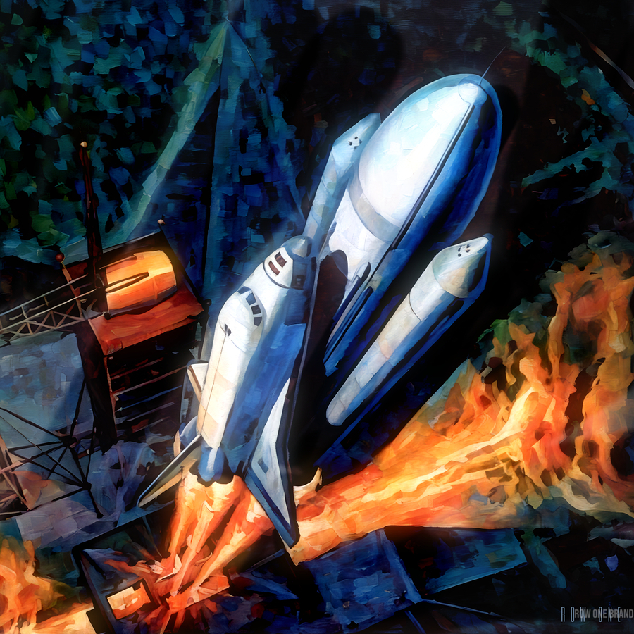 retro space shuttle art by Row One Brand Wall Art