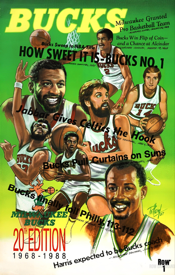 1988 Milwaukee Bucks Retro Poster by Row One Brand Wall Art