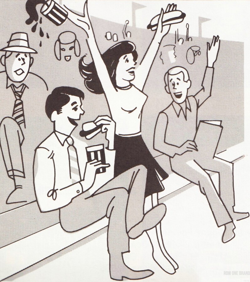 Vintage Sixties Cheering Fans Cartoon Art by Row One Brand Wall Art