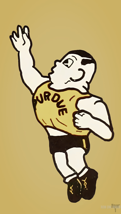 Vintage Purdue Pete Playing Basketball Cartoon by Row One Brand Wall Art