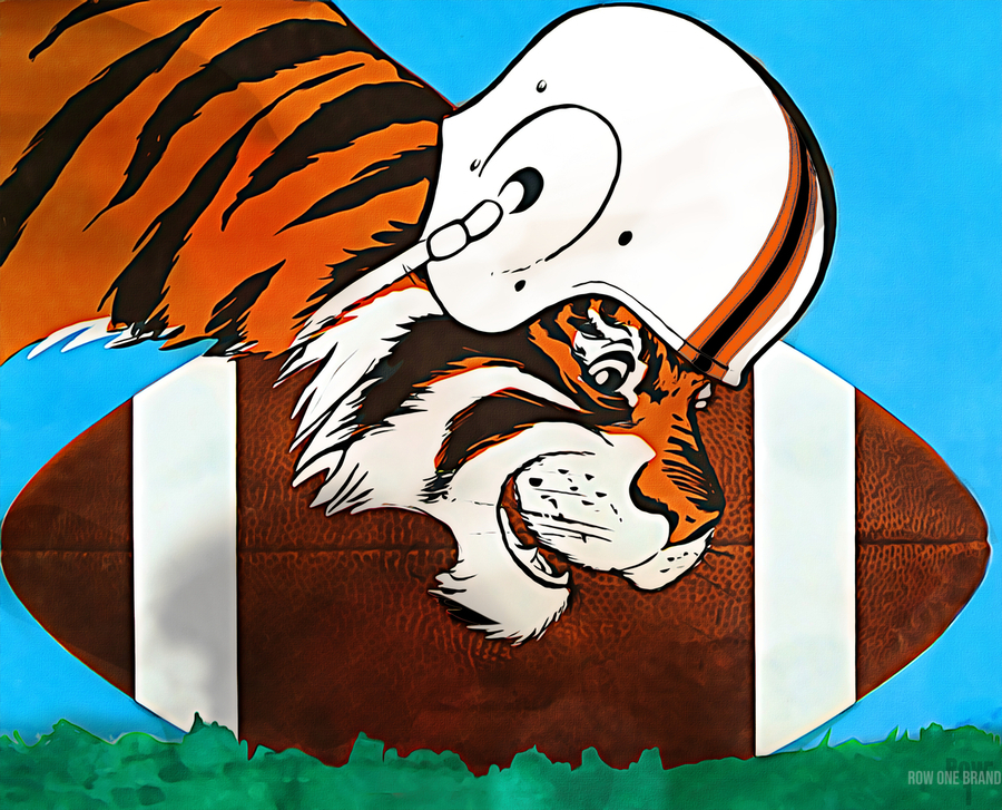 Retro Tiger Football Cartoon Art by Row One Brand Wall Art