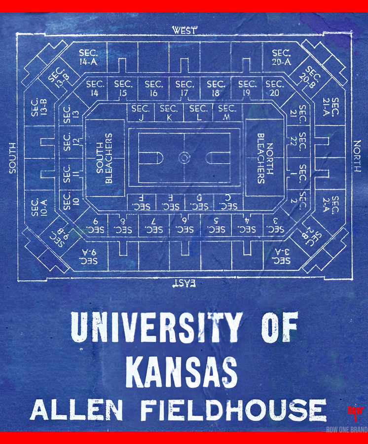 1977 Allen Fieldhouse Map Kansas Basketball Art by Row One Brand Wall Art
