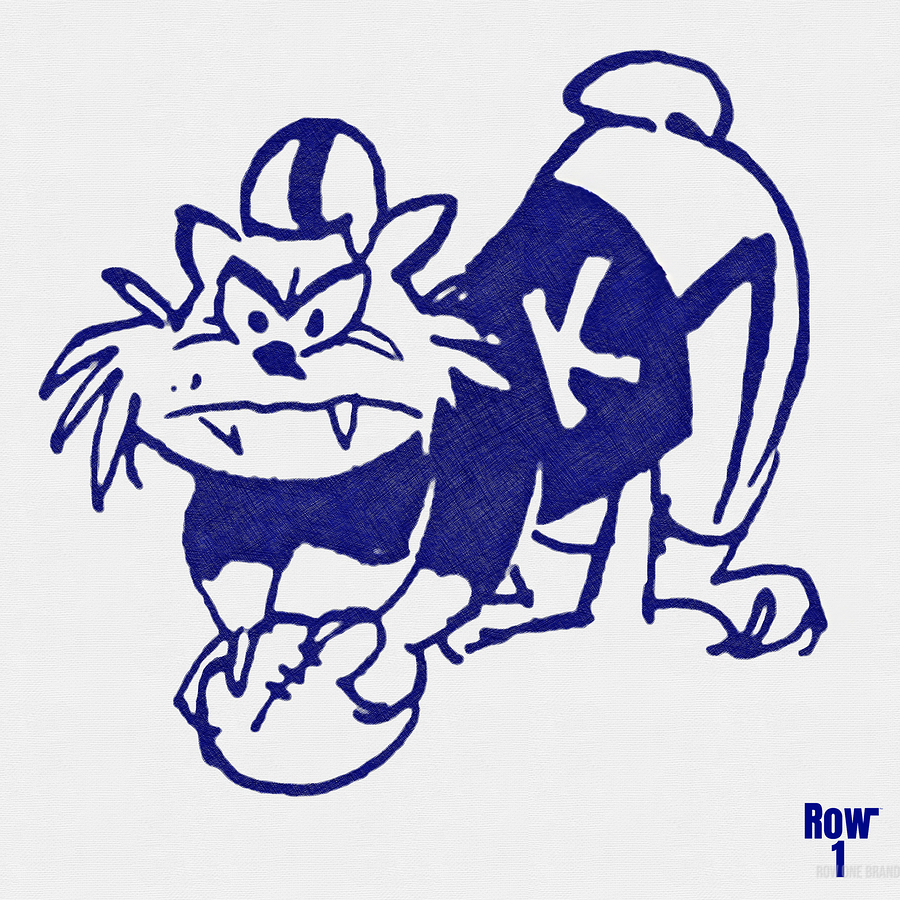 vintage kentucky wildcat football cartoon art by Row One Brand Wall Art