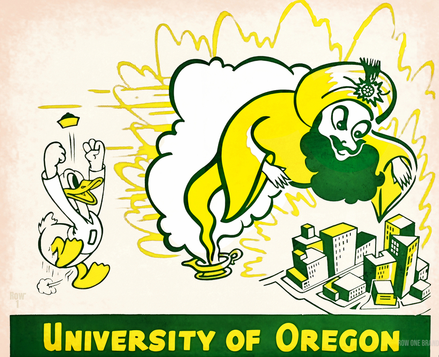 Vintage Oregon Ducks Cartoon Art by Row One Brand Wall Art