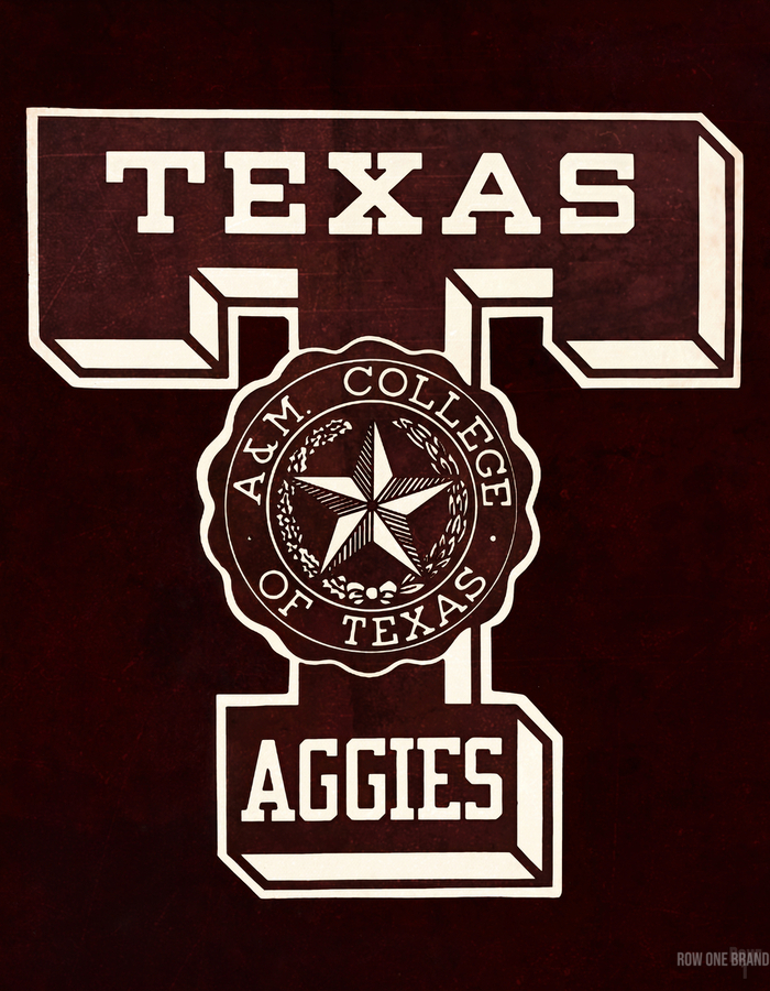Vintage Texas Aggies Block T Logo Art by Row One Brand Wall Art