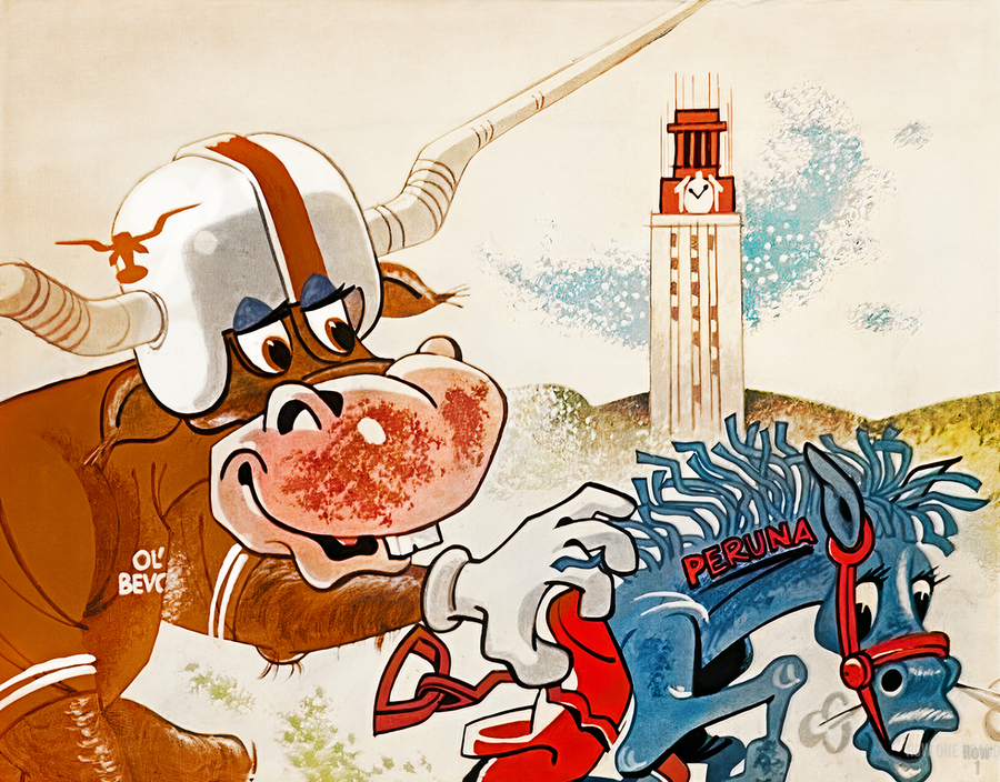 Vintage Texas Longhorn Football Cartoon Art by Row One Brand Wall Art