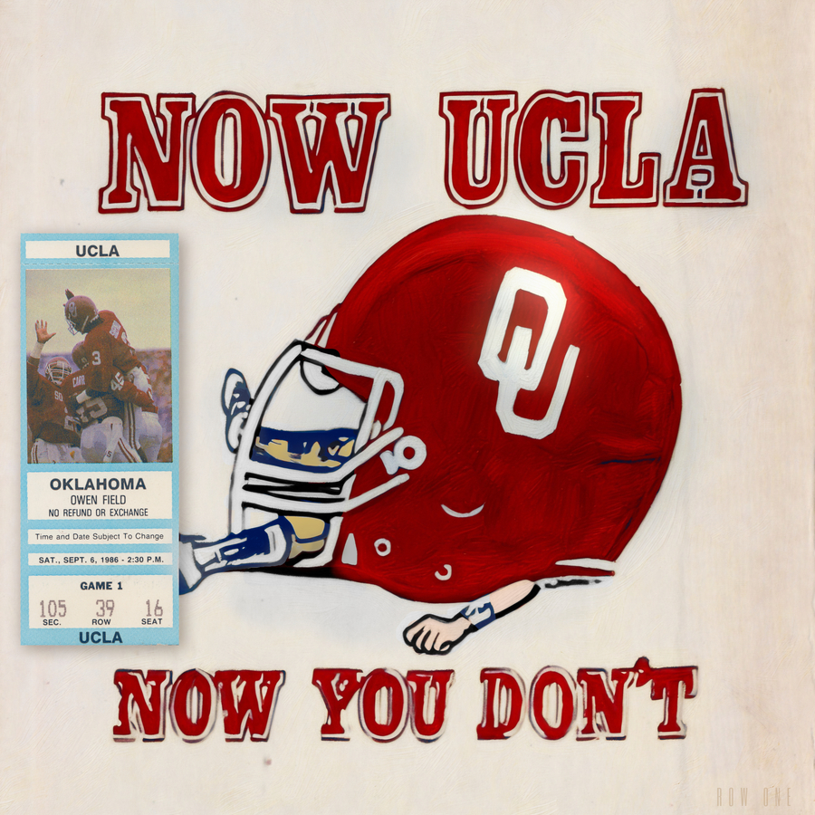 1986 Oklahoma Sooners vs. UCLA Cartoon Art by Row One Brand Wall Art