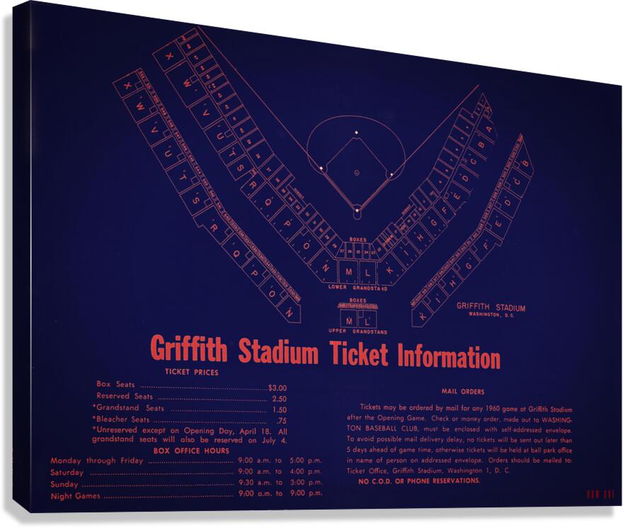 1960 Griffith Stadium Ticket Prices and Seating by Row One Brand Wall Art